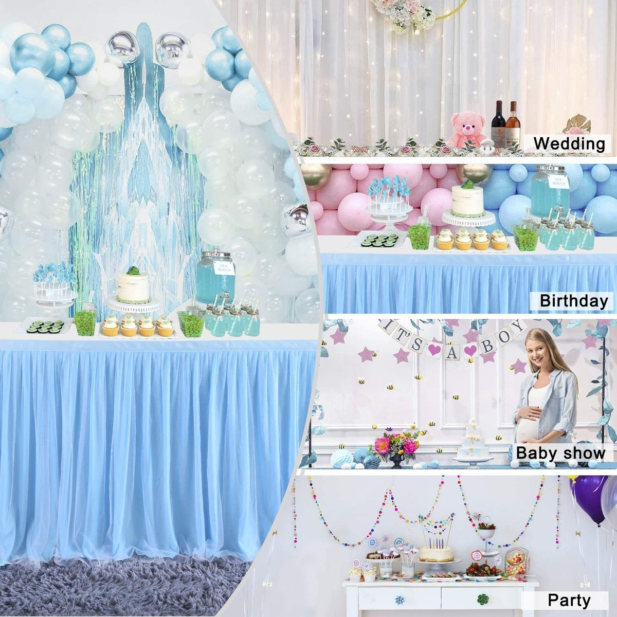 Faldón De Mesa De Tul De Color Rosa, Azul, Blanco Y Morado ...