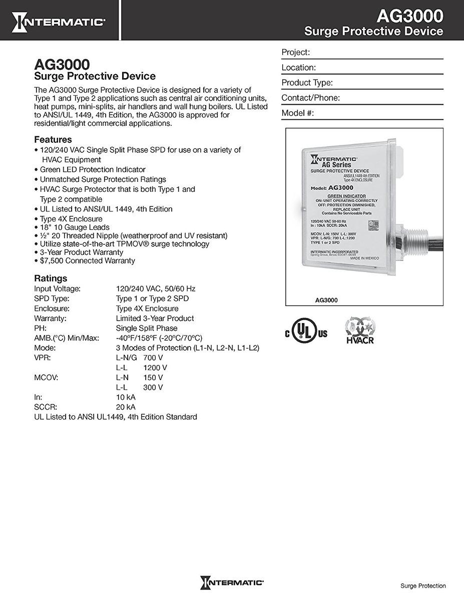 Intermatic Ag3000 120/240 Vac Universal Hvac Oleada Del Disp ...