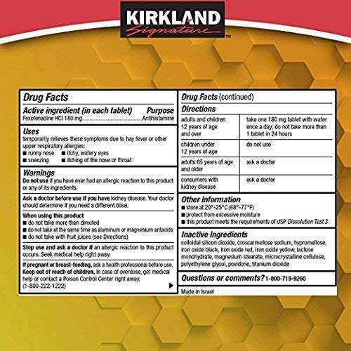 Kirkland Signature Aller-fex, 180 Mg 180 Tablets (pack De 2 ...