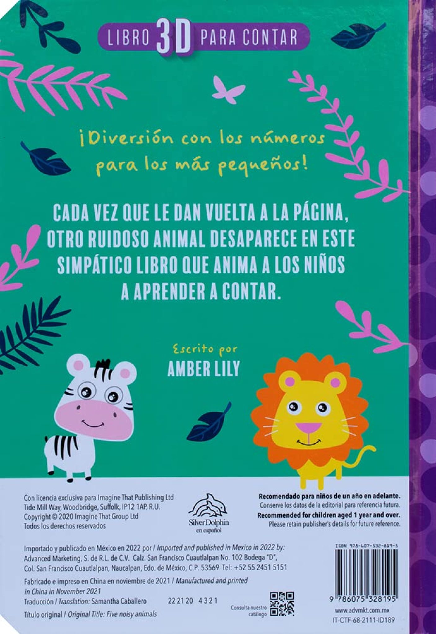 5 Animales ruidosos, libro de tapa dura en relieve 3D para contar, 1 a ...